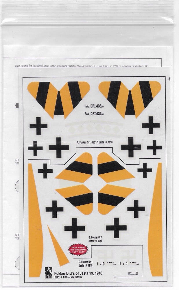 BR-512 The Fokker Dr.1 in Jasta 19 1/48 by BLUE RIDER (2nd Hand ...